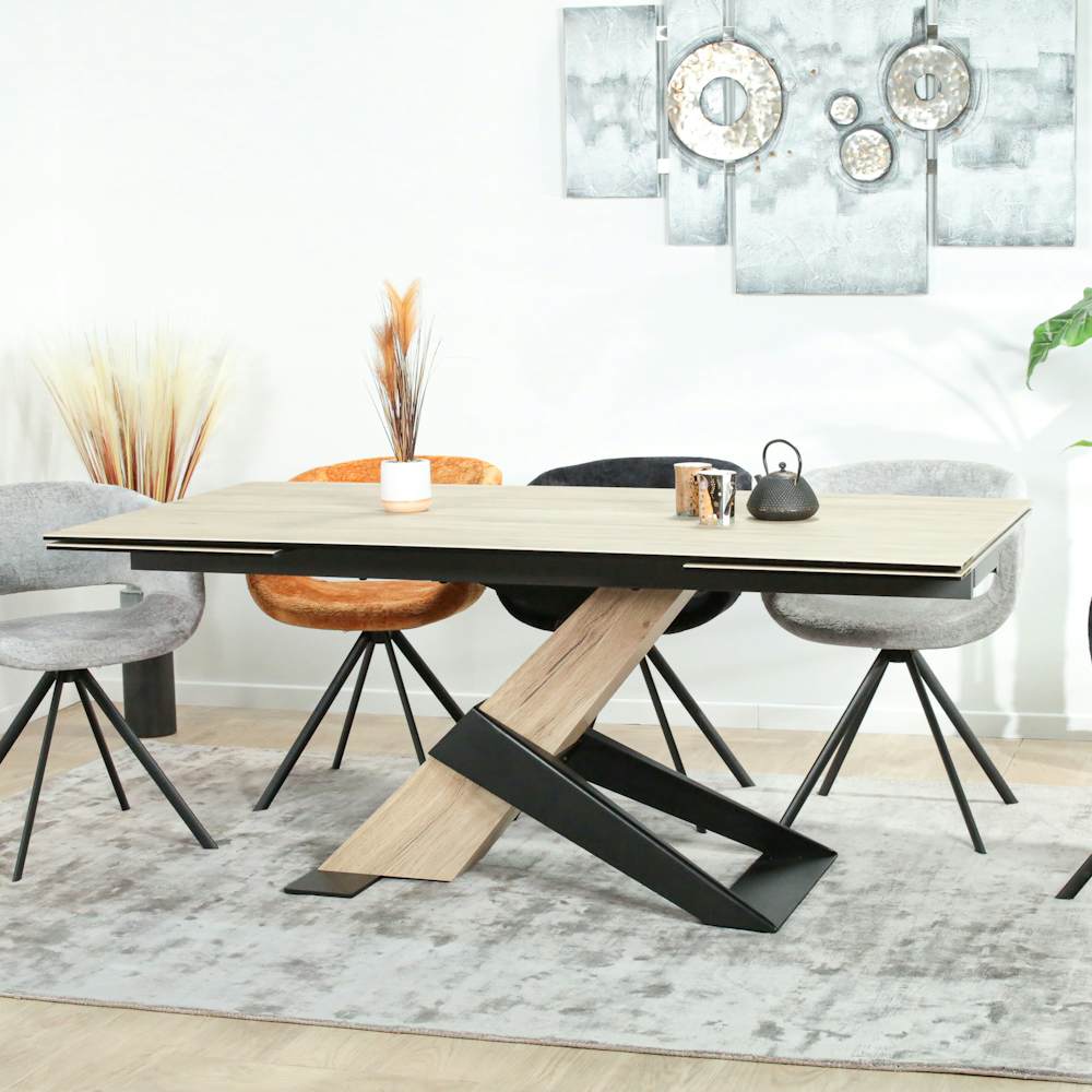 Table en céramique extensible effet bois pied oblique 180-280 LOMBARDIE ...