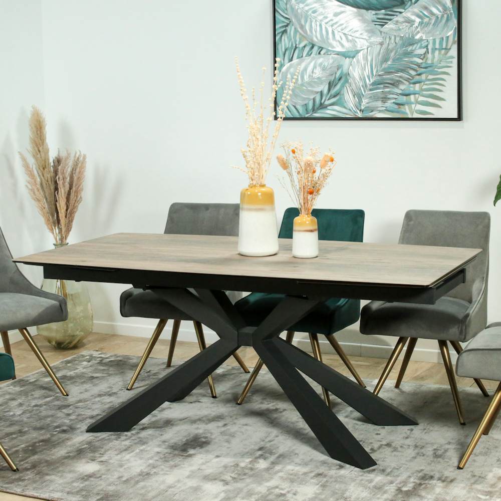 Table en céramique extensible oblongue effet bois brun 180-280 cm ...