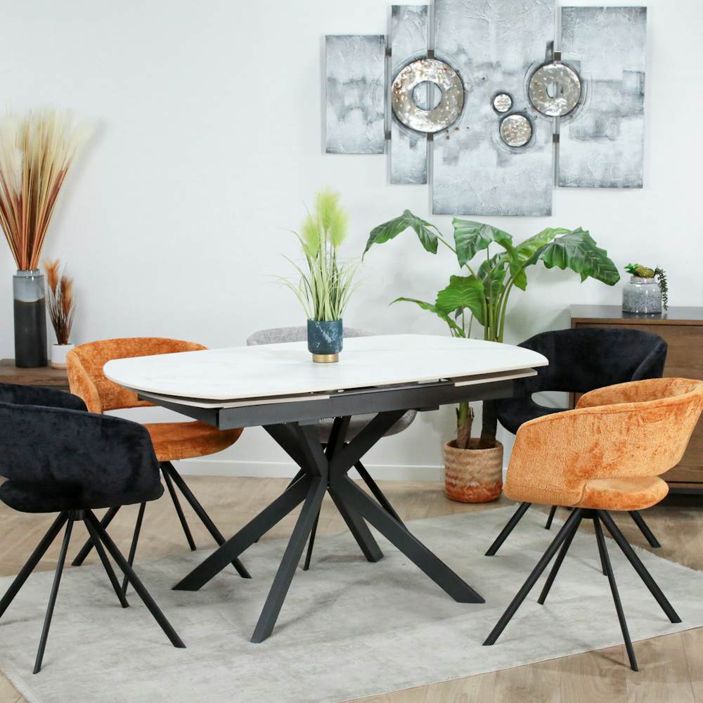 Table extensible céramique marbrée blanche pied mikado 140-200 cm ...