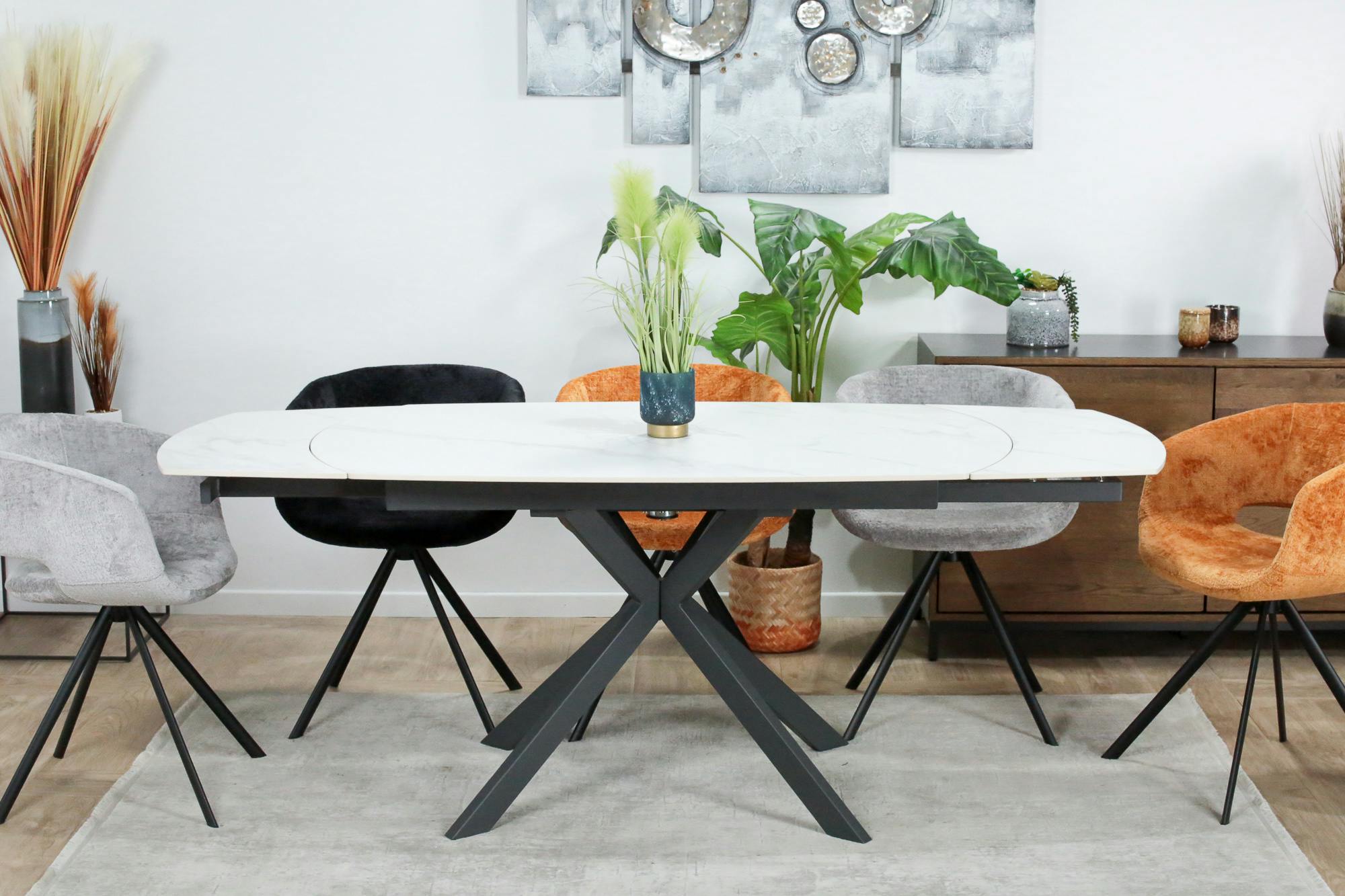 Table extensible céramique marbrée blanche pied mikado 140-200 cm ...