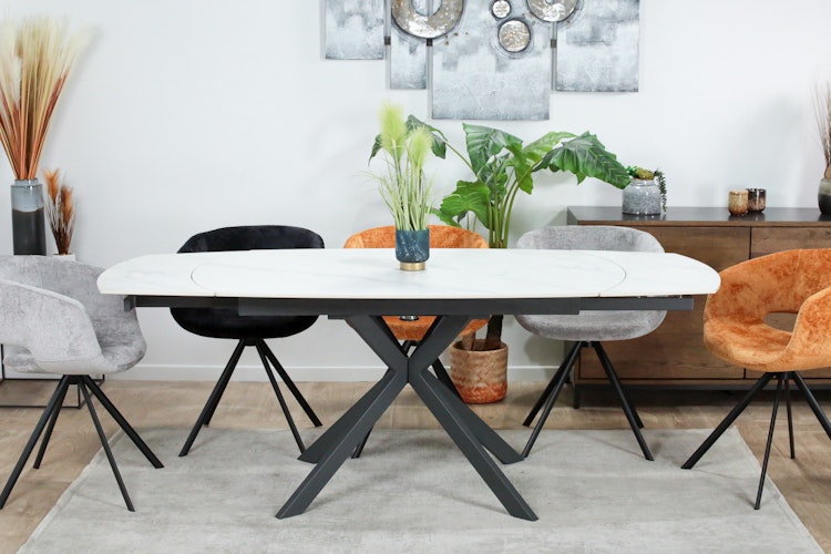 Table extensible céramique marbrée blanche pied mikado 140-200 cm ...