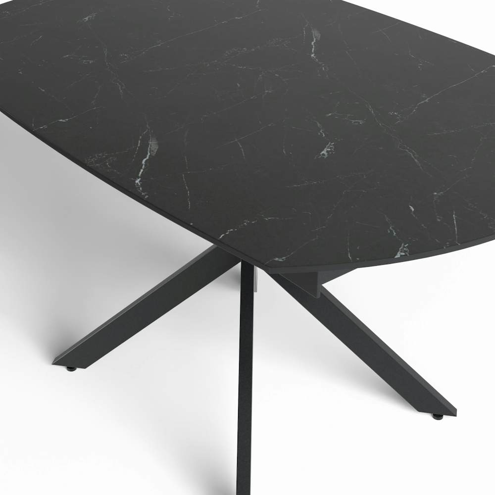 Table extensible céramique marbrée noire pied mikado 140-200 cm OTTAWA ...