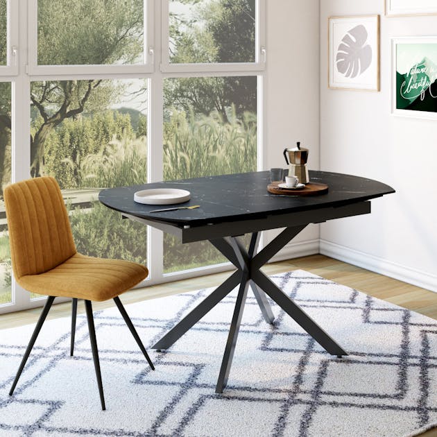 Table extensible céramique marbrée noire pied mikado 140-200 cm OTTAWA | Tables à manger | Pier ...