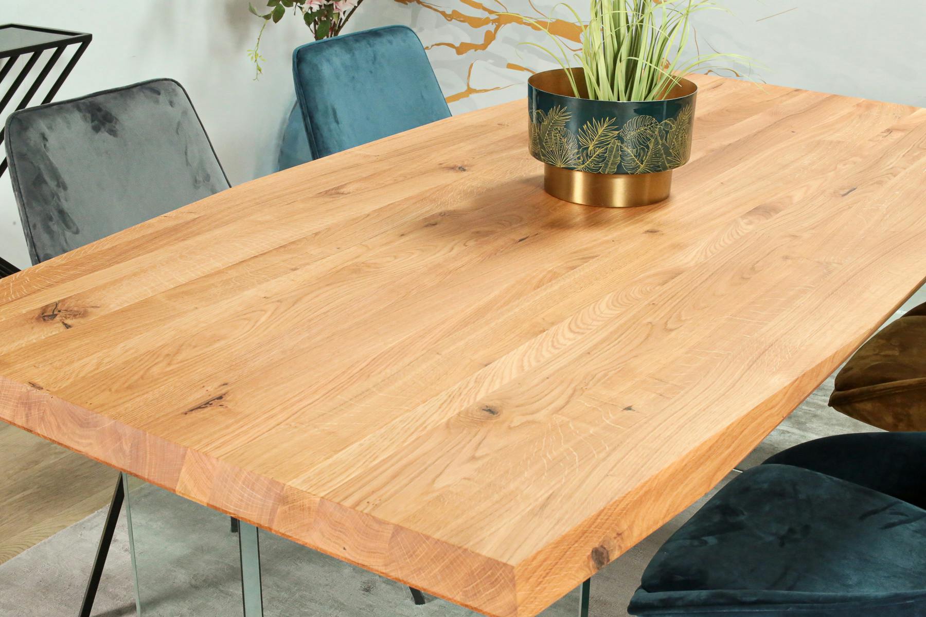 Table extensible design en bois de chêne huilé et verre 200 cm MESSINE ...