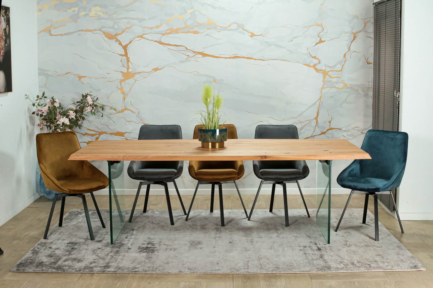 Table extensible design en bois de chêne huilé et verre 240 cm MESSINE ...