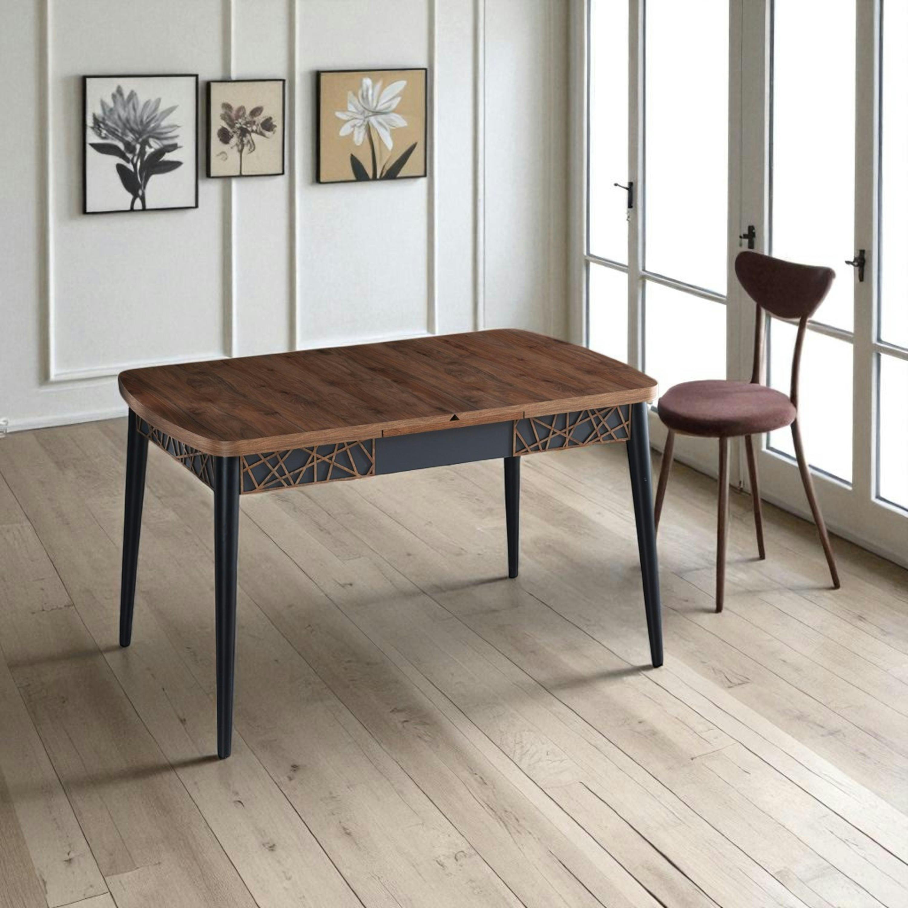 Table extensible effet noyer, pieds noirs 132-170 cm LUNOR | Tables à ...