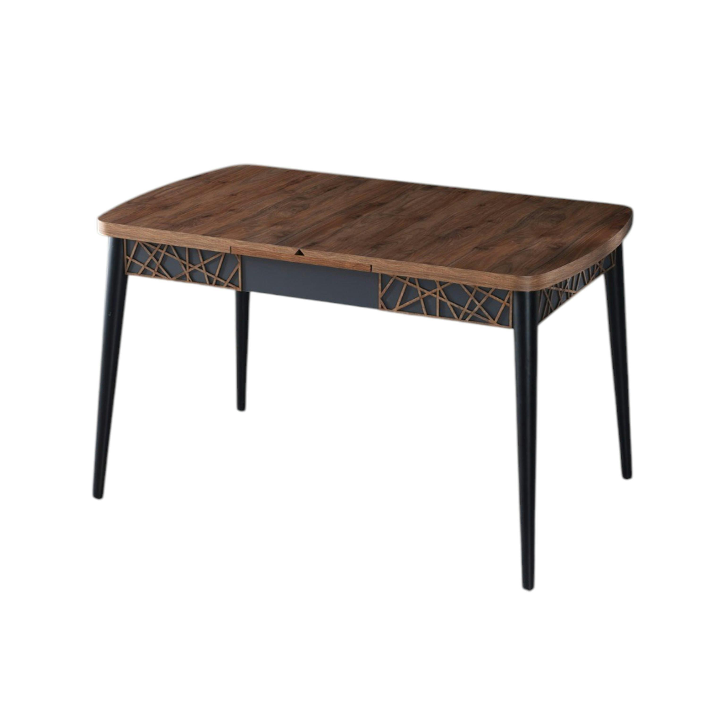 Table extensible effet noyer, pieds noirs 132-170 cm LUNOR | Tables à ...