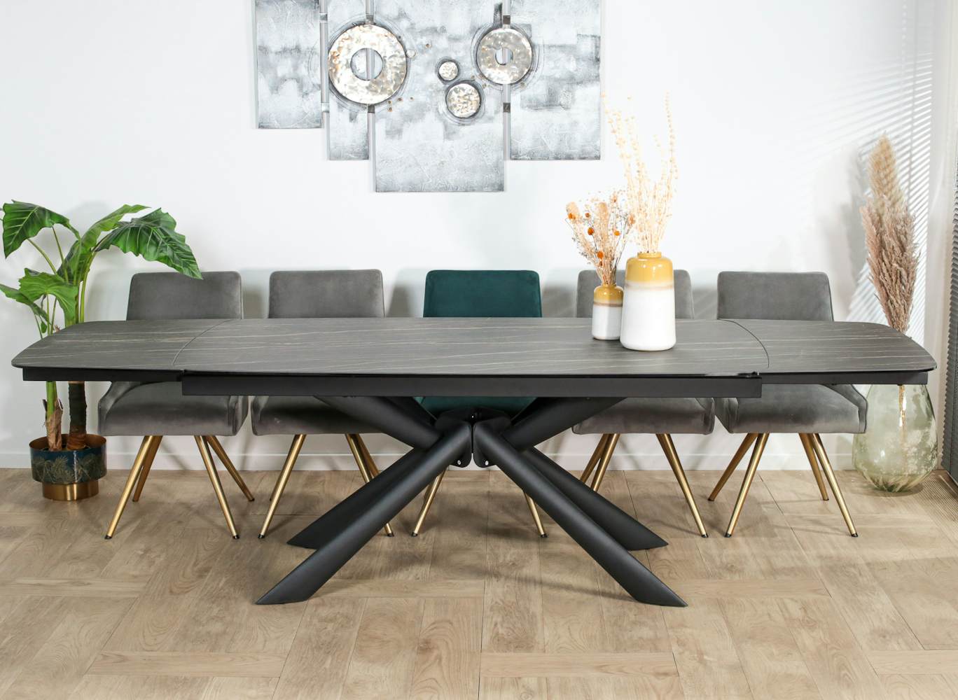 Table extensible en céramique noire marbrée oblongue 180-280 cm ...