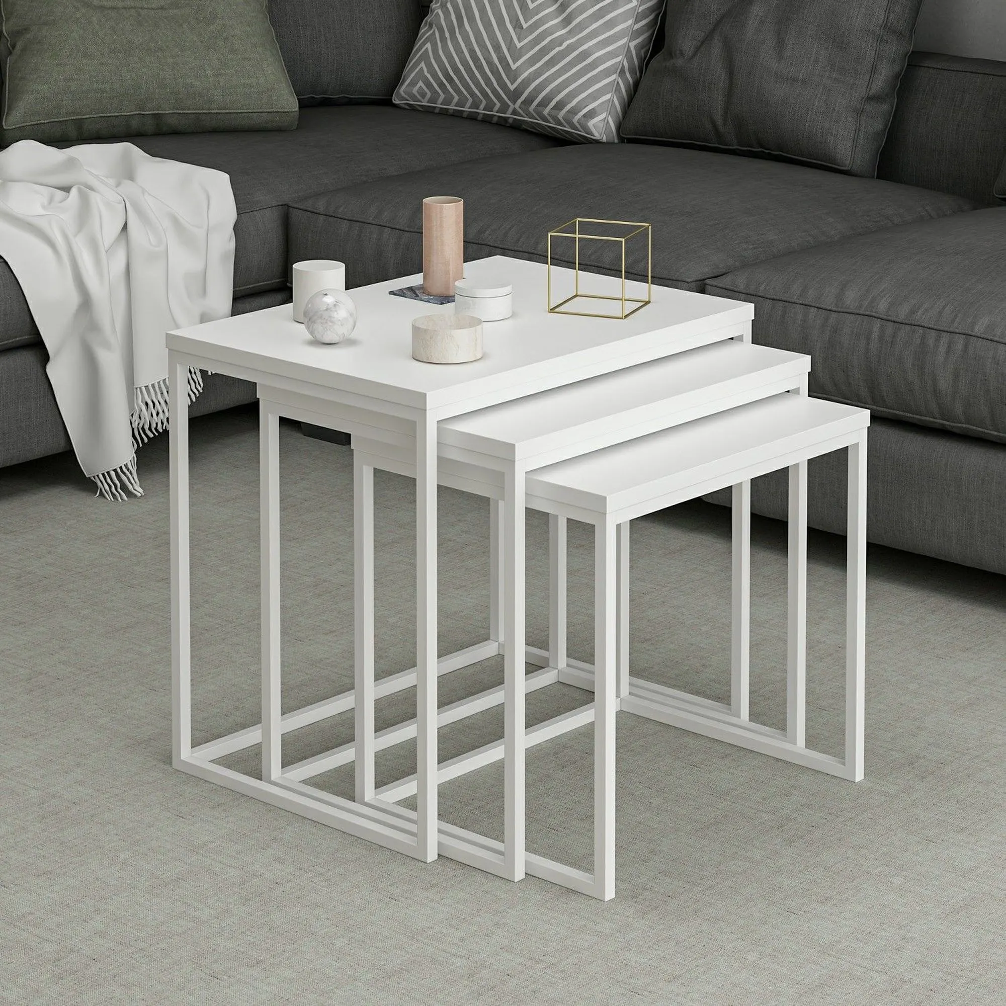 Table gigogne blanche rectangulaire (lot de 3) JENA | Tables basses ...