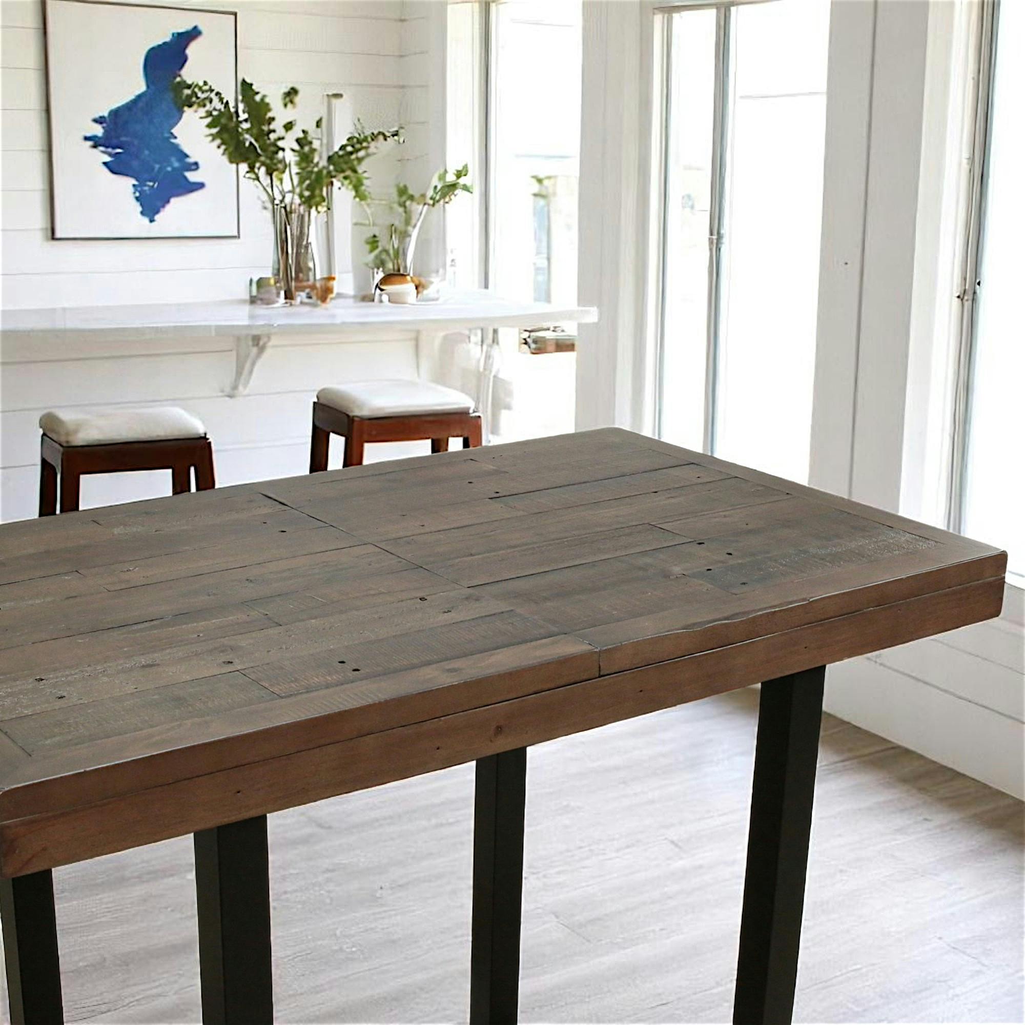 Table haute extensible bois brun recyclé 120-160 cm SAMOA | Tables ...