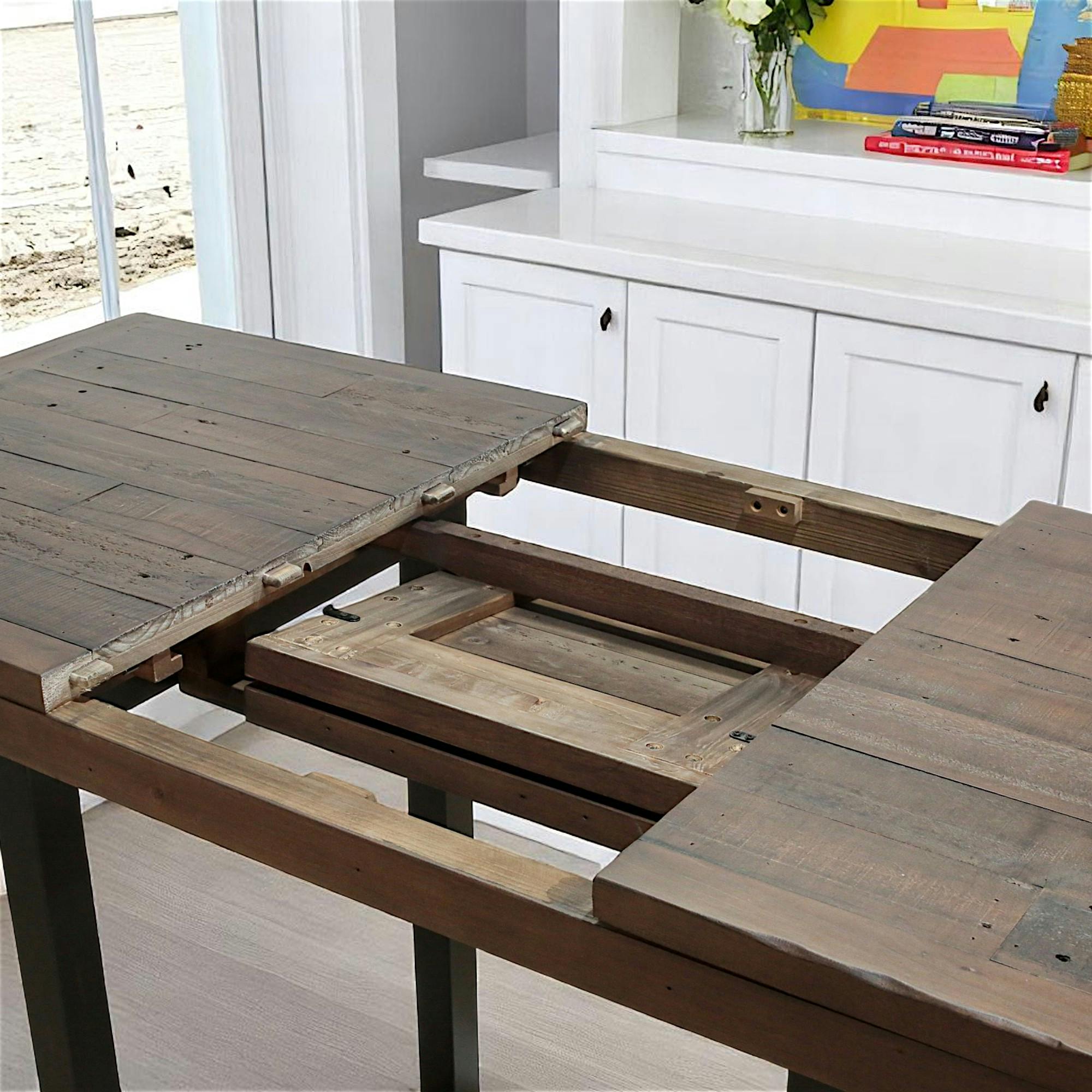 Table haute extensible bois brun recyclé 120-160 cm SAMOA | Tables ...