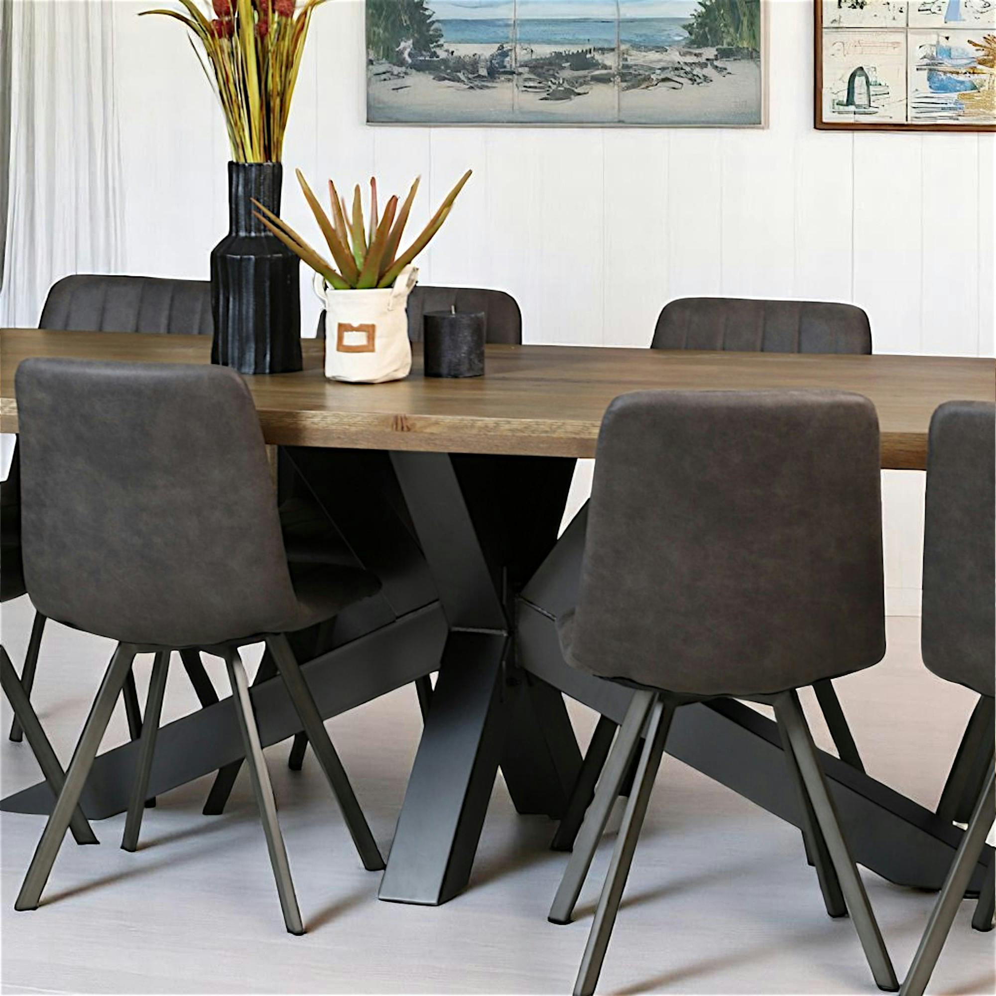 Table pied central bois de chêne et métal 240 cm HUDSON | Tables à ...