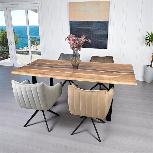 Table rivière epoxy noir et bois d'acacia 200 cm BORA | Tables à manger | Pier Import