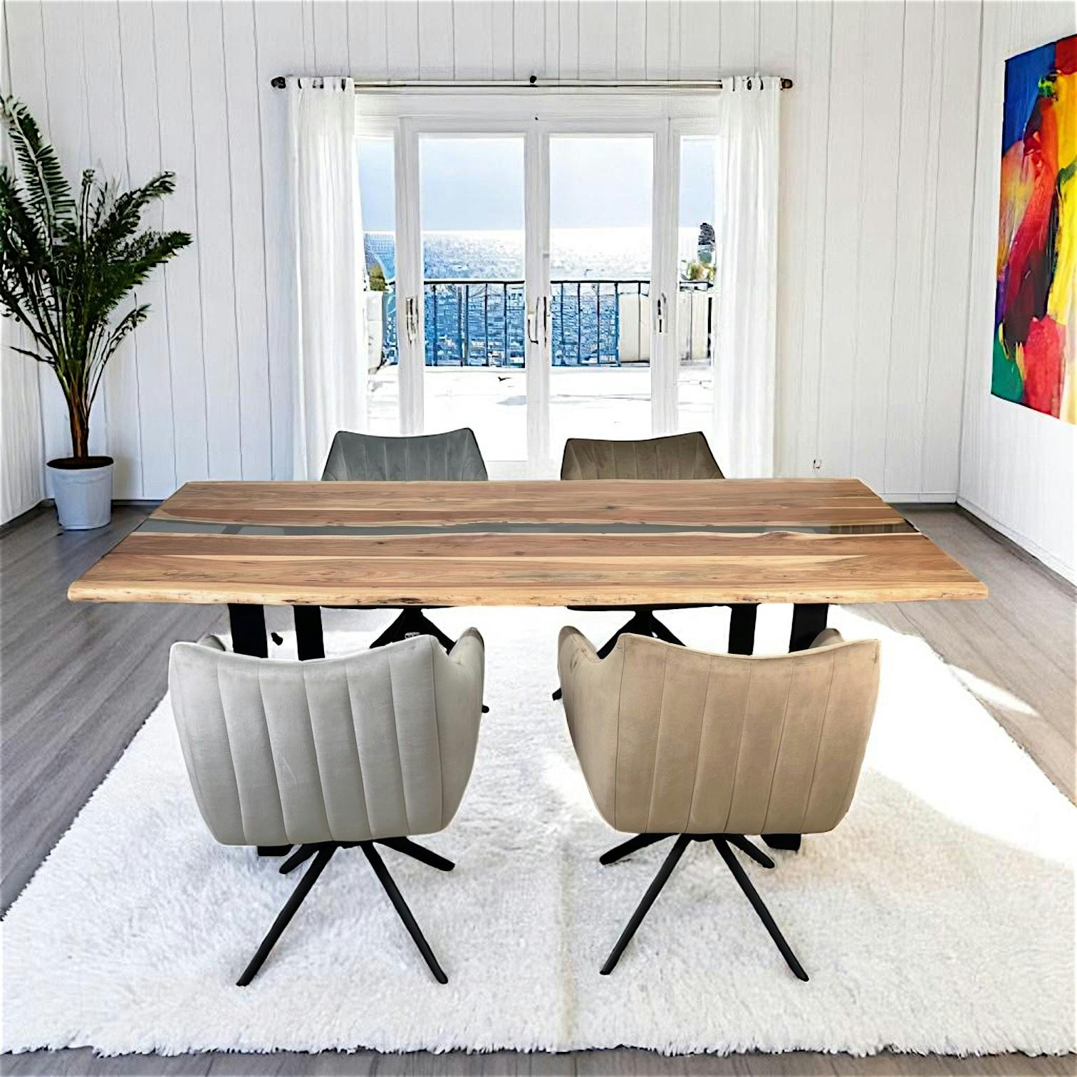 Table rivière epoxy noir et bois d'acacia 200 cm BORA | Tables à manger | Pier Import