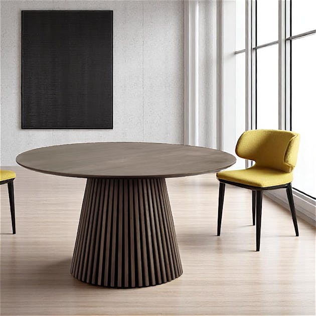 Table ronde en chêne brun avec piètement baguette ø140 cm AMSTERDAM ...