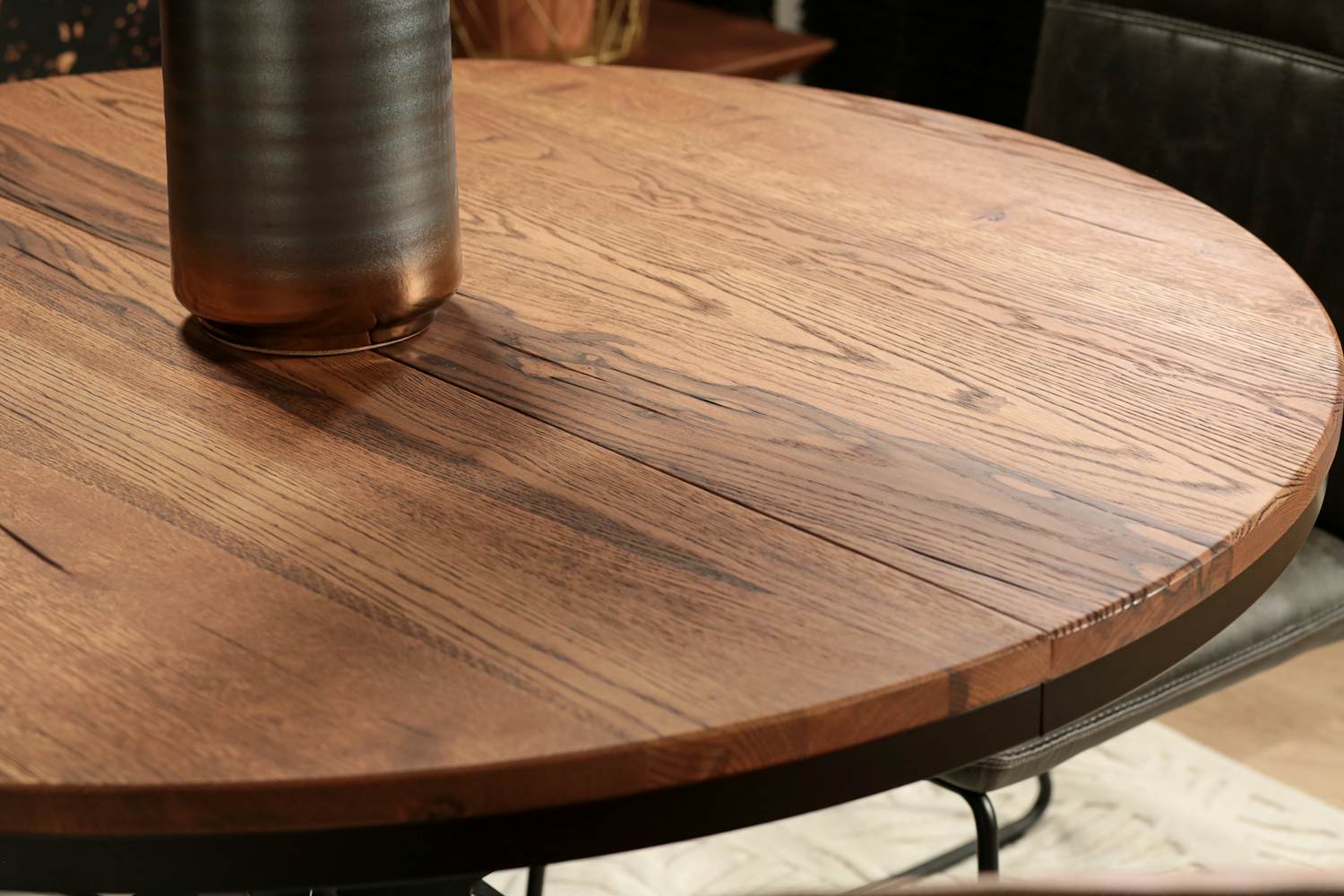 Table ronde extensible en chêne brun 130 cm PALERME | Tables à manger | Pier Import