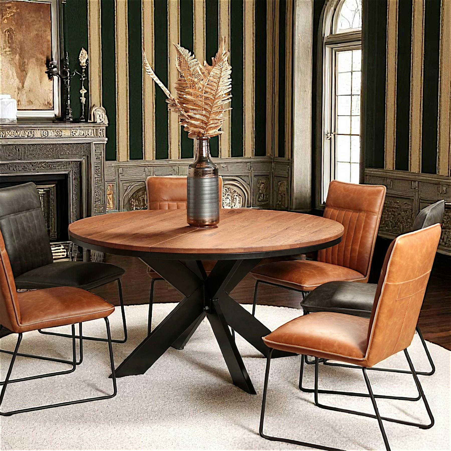 Table ronde extensible en chêne brun 140 cm PALERME | Tables à manger ...