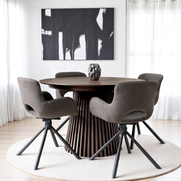 Table ronde extensible en chêne brun avec piètement baguette (2 ...