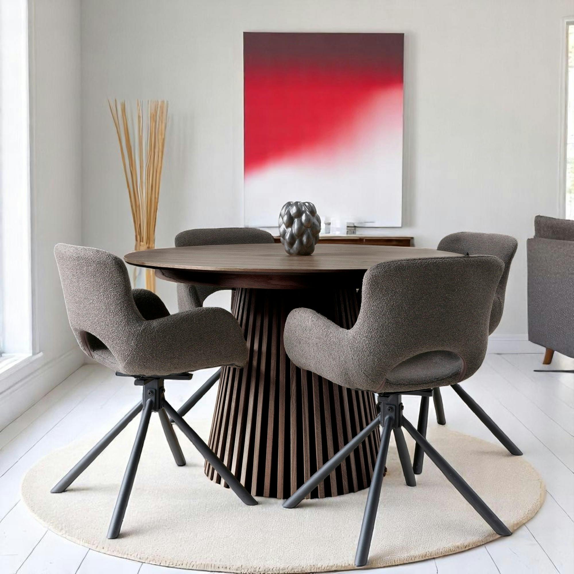 Table ronde extensible en chêne brun avec piètement baguette (3 ...