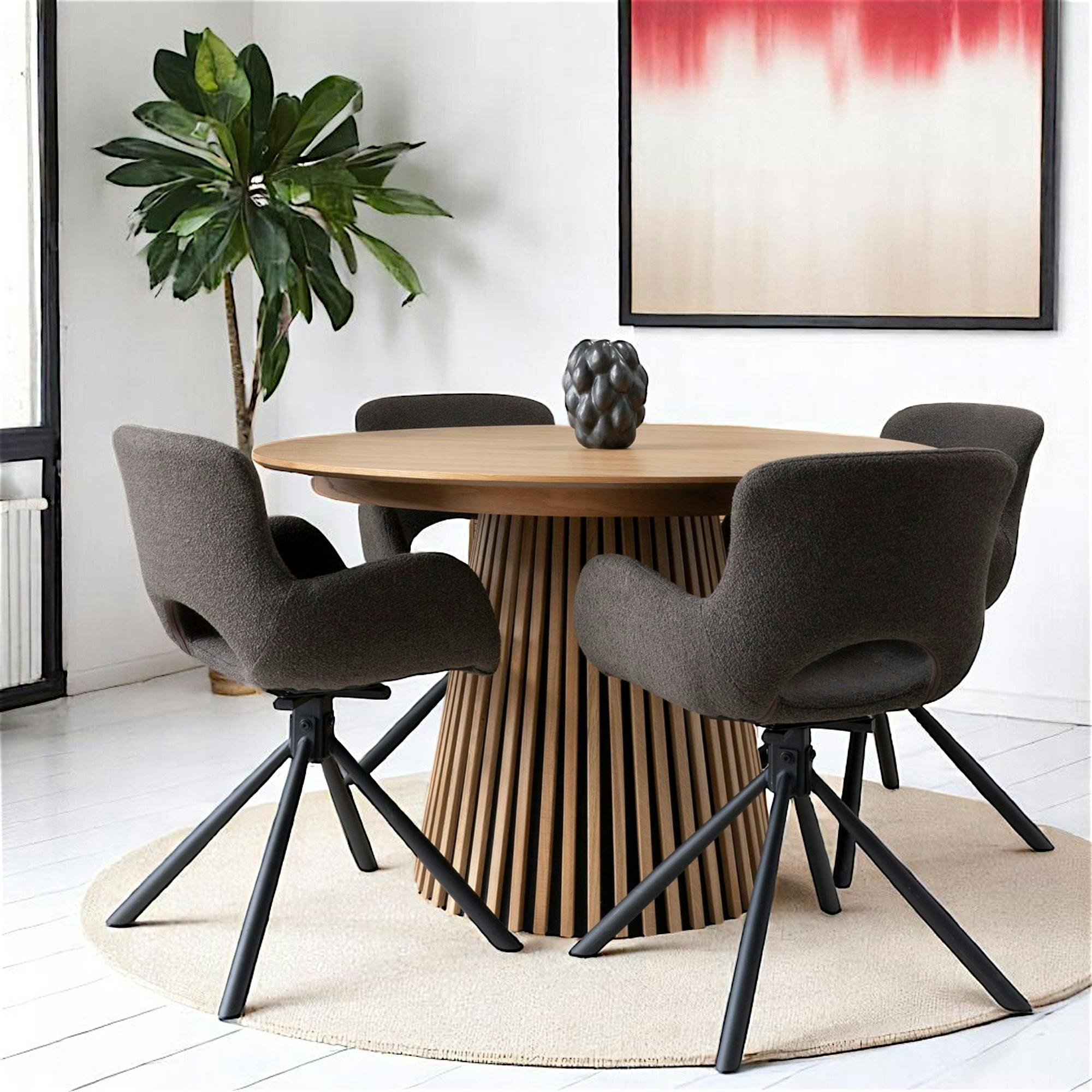 Table ronde extensible en chêne clair avec piètement baguette (3 ...