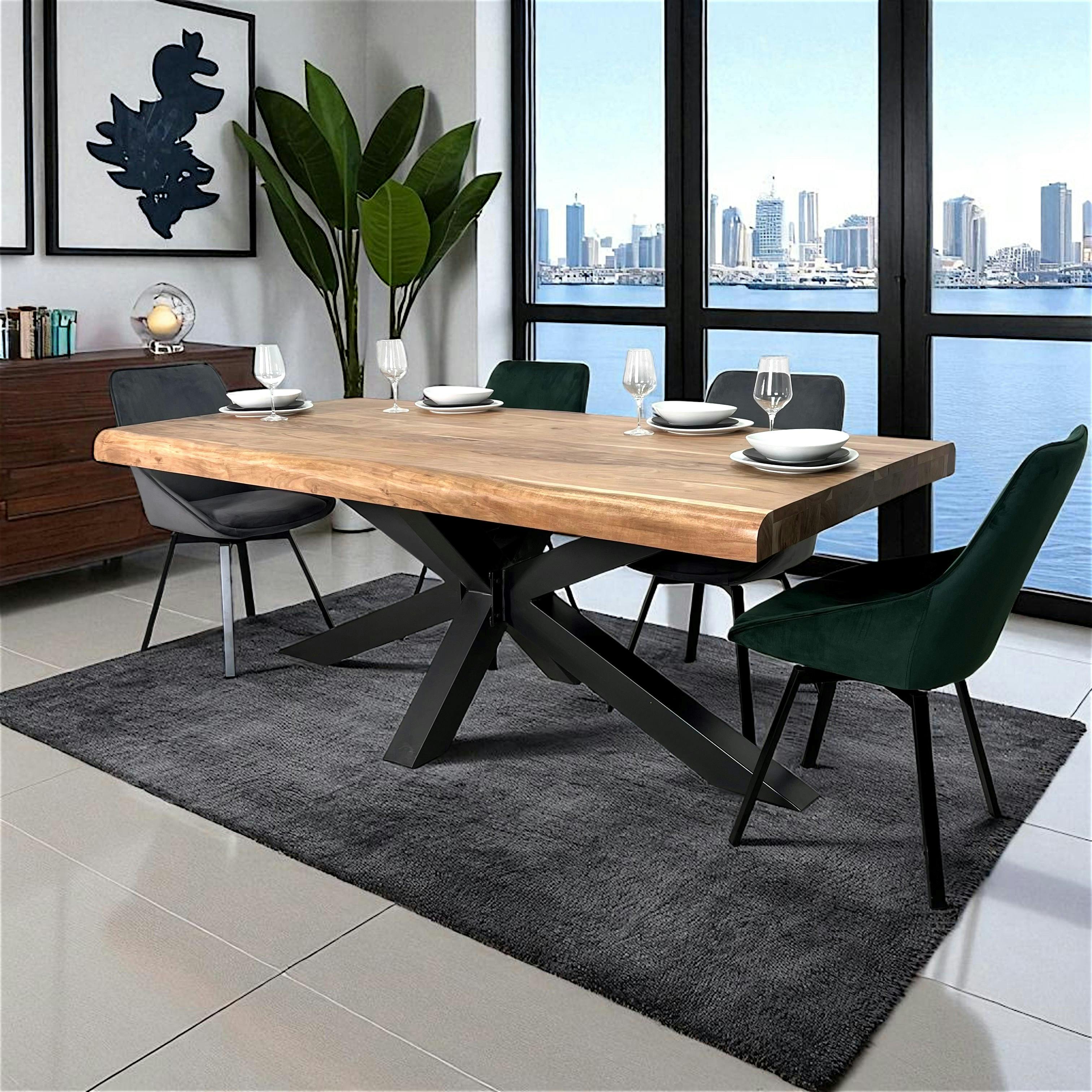 Table salle à manger bois massif pied mikado 200 cm MELBOURNE | Tables ...