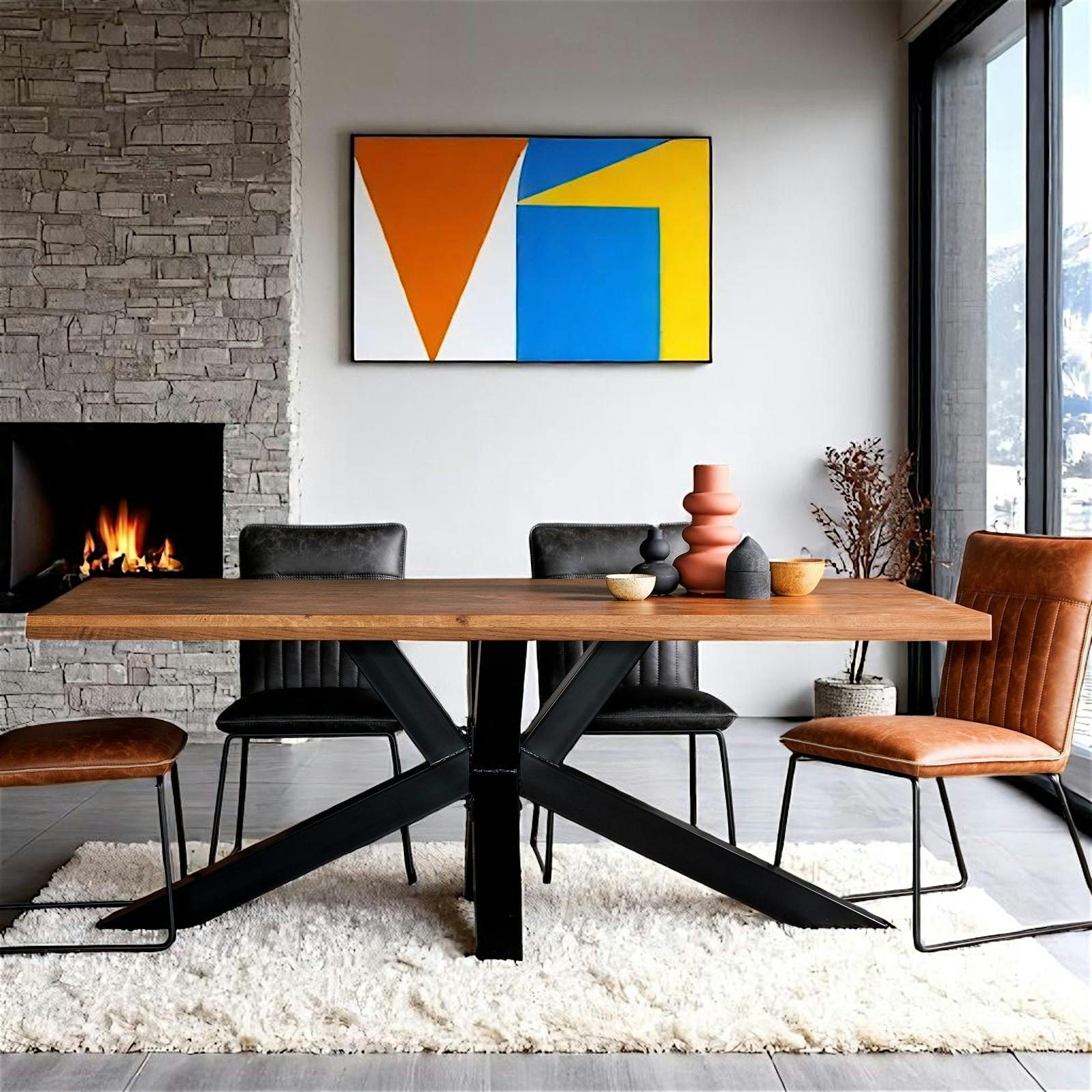 Table salle à manger bois métal pied croisé 180 OKA | Tables à manger ...