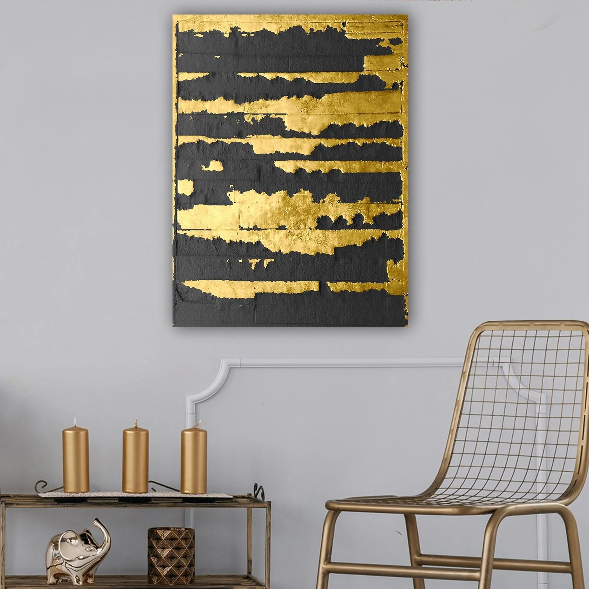 Tableau abstrait noir et or – style contemporain | Tableaux / Toiles ...