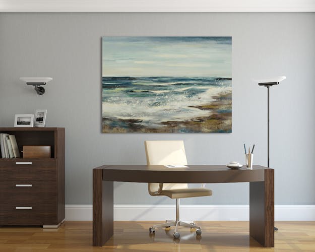 Tableau MARINE Mer agitée et Embruns tons bleus, beiges et blancs ...