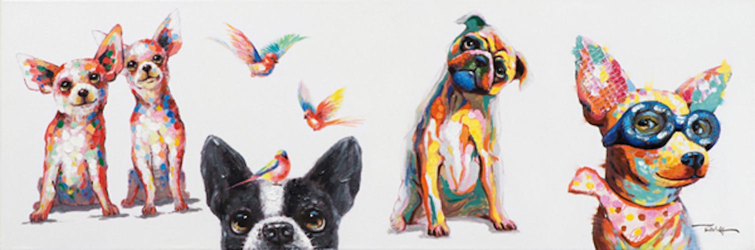 Tableau POP-ART Chiens Rigolos couleurs intenses 120x40cm | Tableaux ...