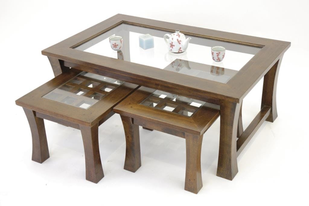 Tables gigognes rectangulaires (lot de 3) hévéa 110x70x45cm MAORI ...