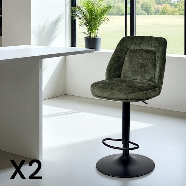 Tabouret bar réglable vert avec dossier (lot de 2) IENA | Tabourets de bar / Chaises de bar ...
