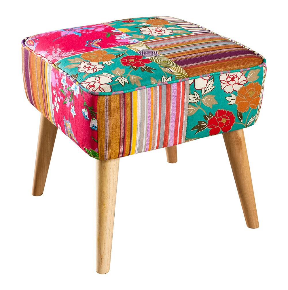 Tabouret bas carré patchwork tissu BOHEME 42X41X40cm | Tabourets | Pier Import