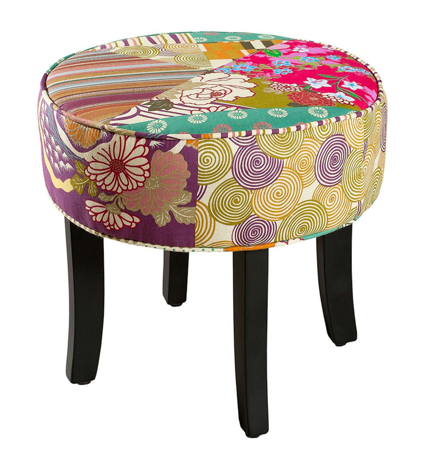 Tabouret bas rond patchwork tissu BOHEME 42X42X40cm | Tabourets | Pier ...