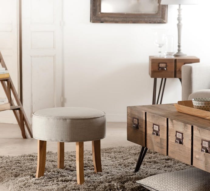 Tabouret bas rond tissu couleur lin 42x42x40cm PASTEL | Tabourets ...