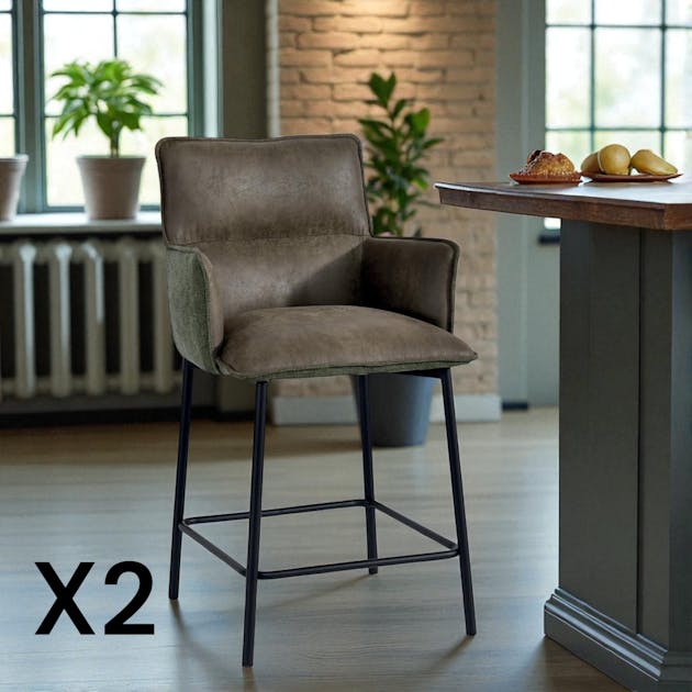 Tabouret de bar bi-matière vert (lot de 2) KERALA | Tabourets de bar ...