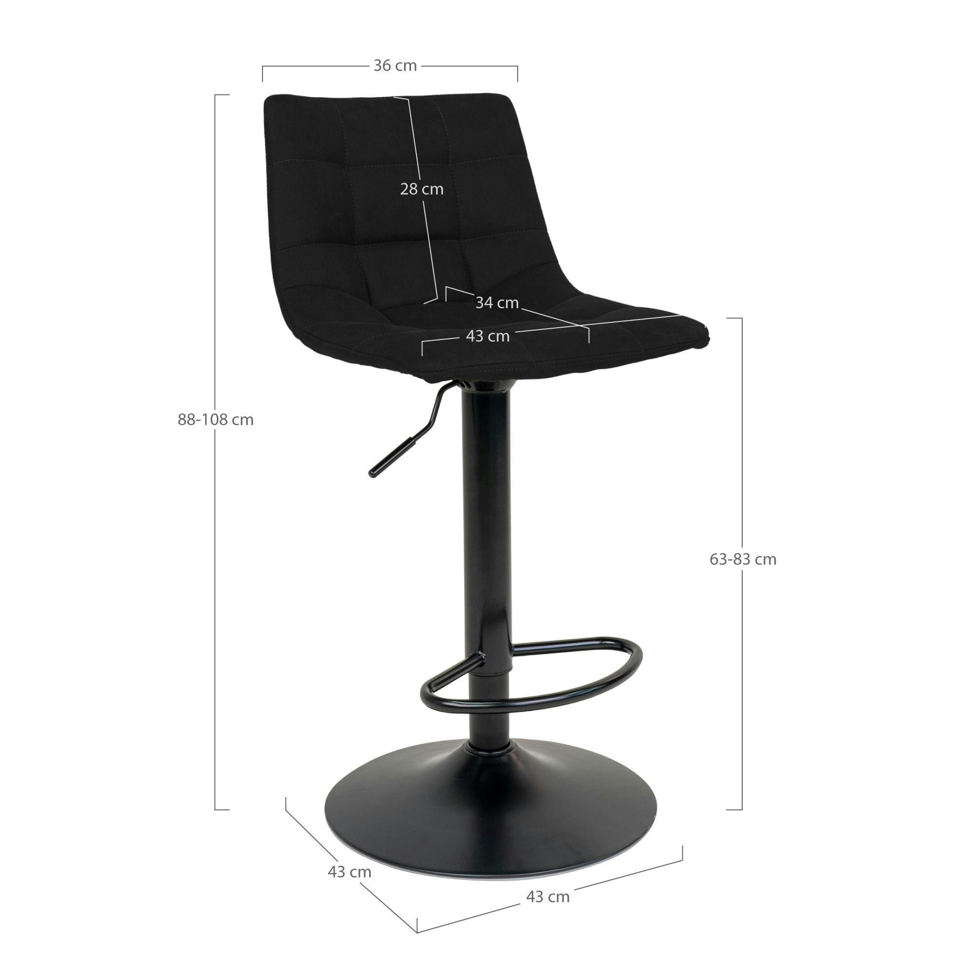 Tabouret de bar noir velours, réglable en hauteur et pivotant (lot de 2 ...