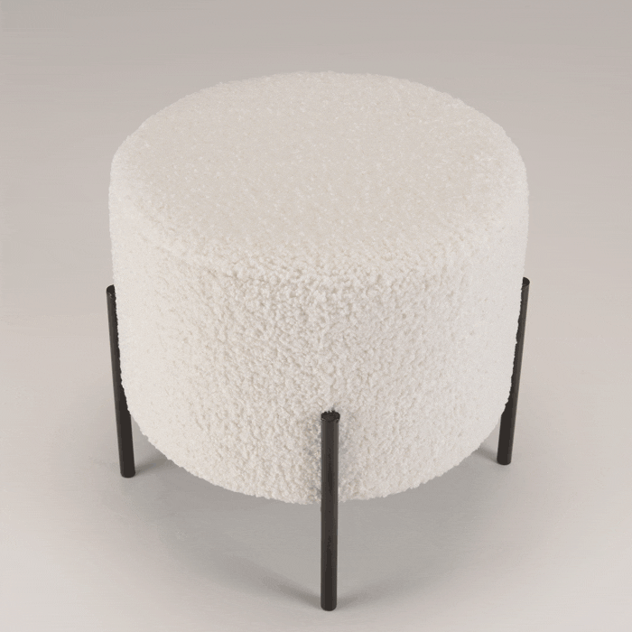 Tabouret de salon rond blanc tissu bouclettes TIM | Tabourets | Pier Import