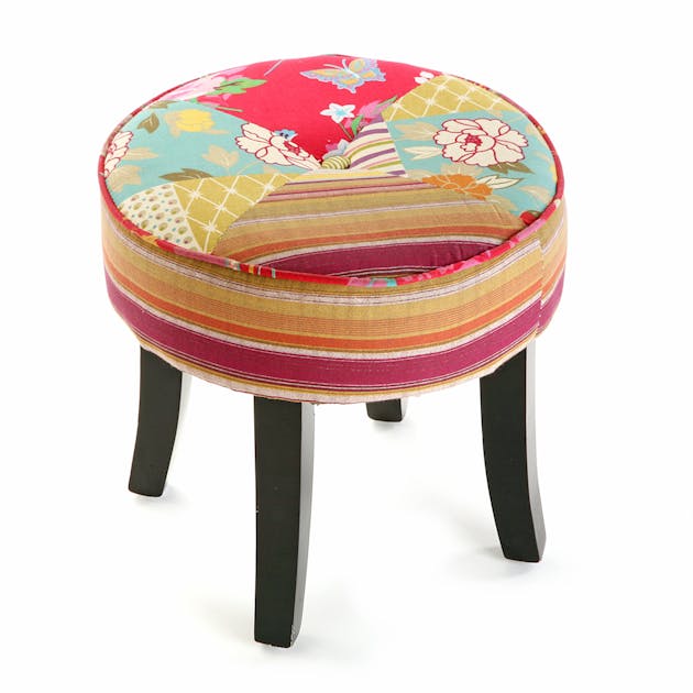 Tabouret pouf rond en tissu Patchwork et pieds bois 35x35x35cm BOHEME ...