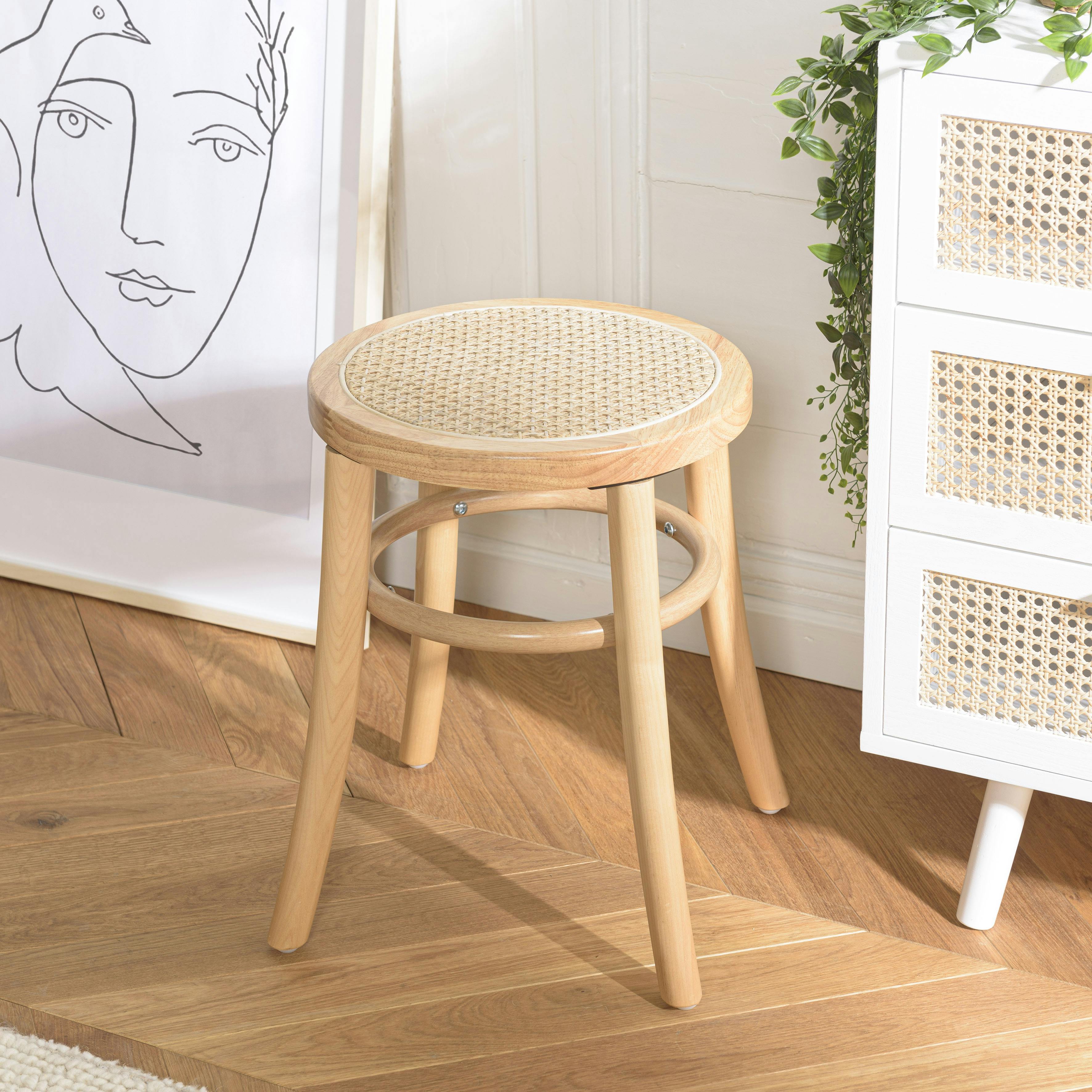 Tabouret rond bois clair assise cannage style bistrot TIM | Tabourets ...