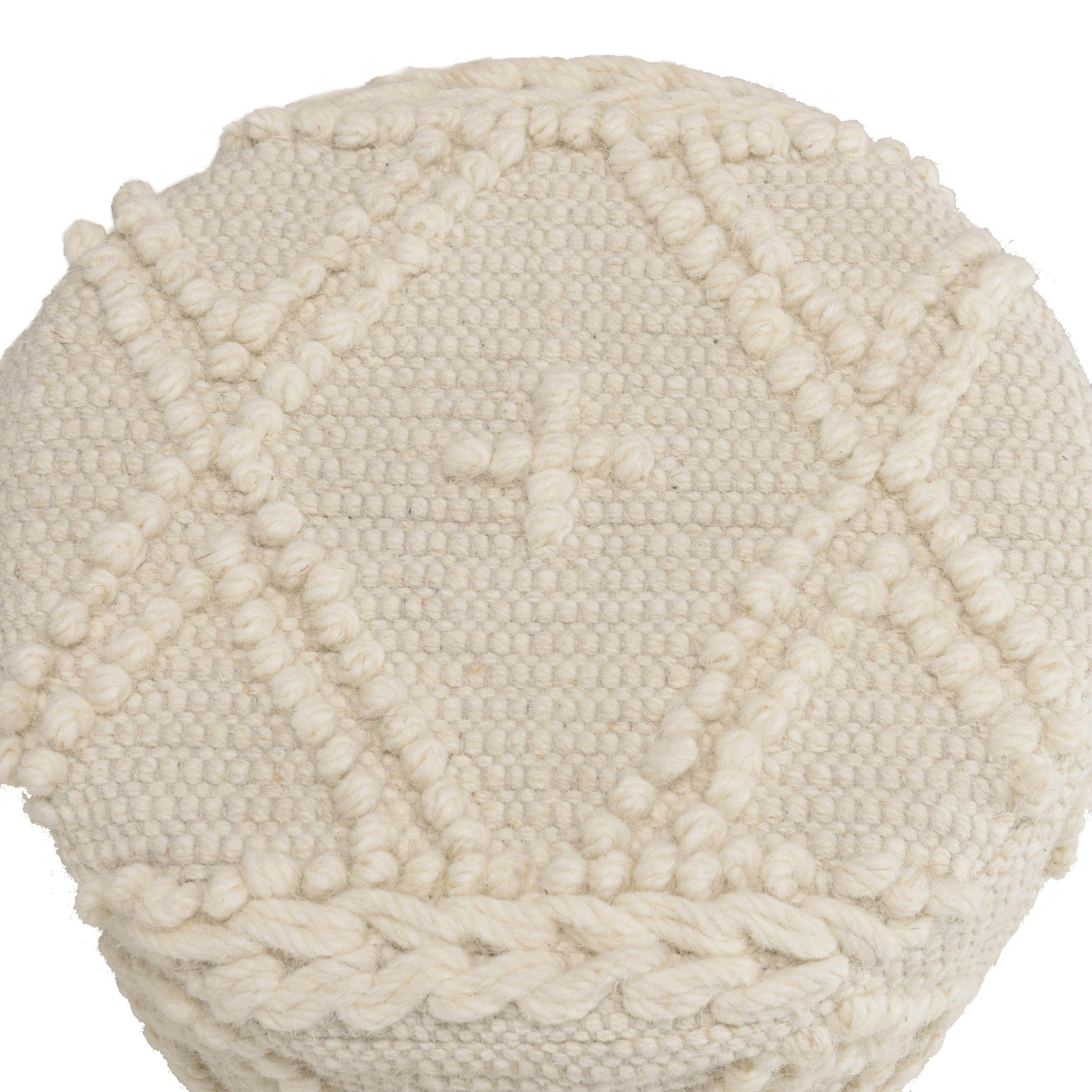 Tabouret rond laine ivoire avec losanges TIM | Poufs | Pier Import