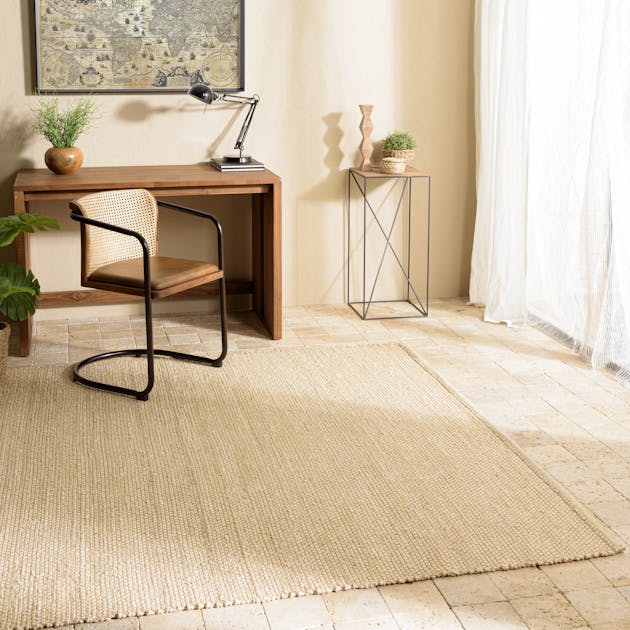 Tapis rectangulaire 160 x 230 cm jute et coton couleur sable | Tapis ...