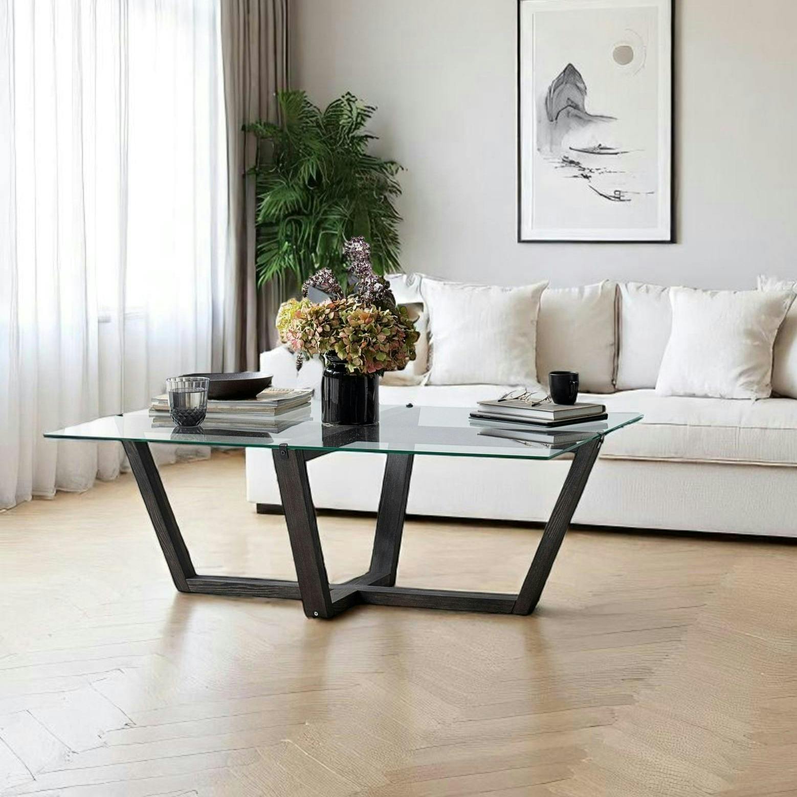 Table basse verre et bois - plateaux clairs suspendus LHASA | Tables ...