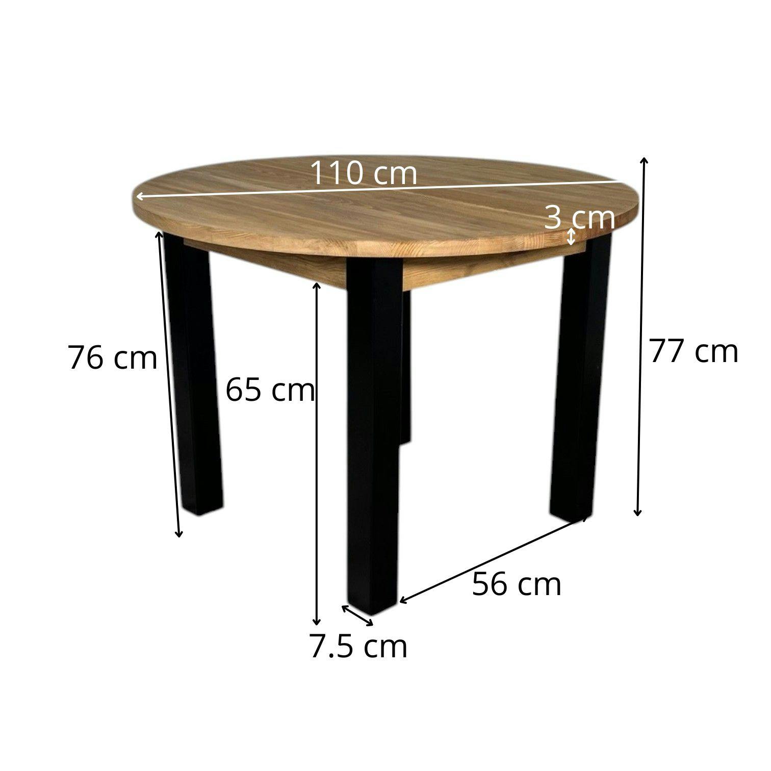 Table à manger ronde bois massif 110-150 LOUNDGE (avec 1 allonge ...